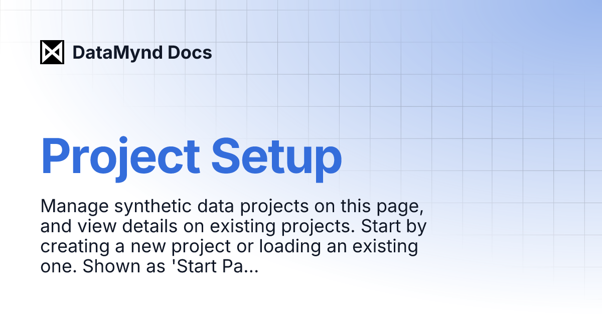 Project Setup | DataMynd Docs