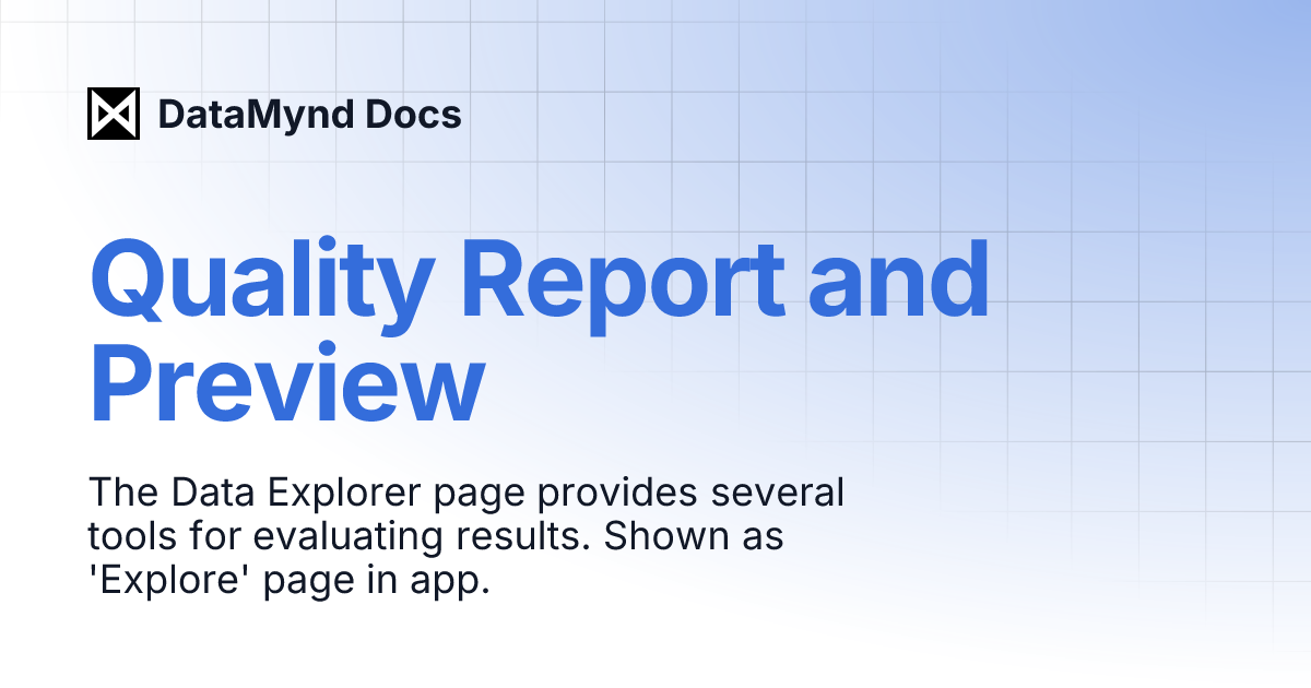 Quality Report and Preview | DataMynd Docs
